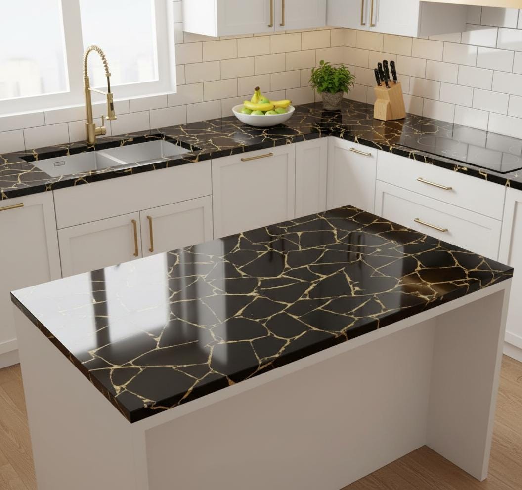 Luxury Black Obsidian Countertop - Handmade Natural Stone Kitchen ...
