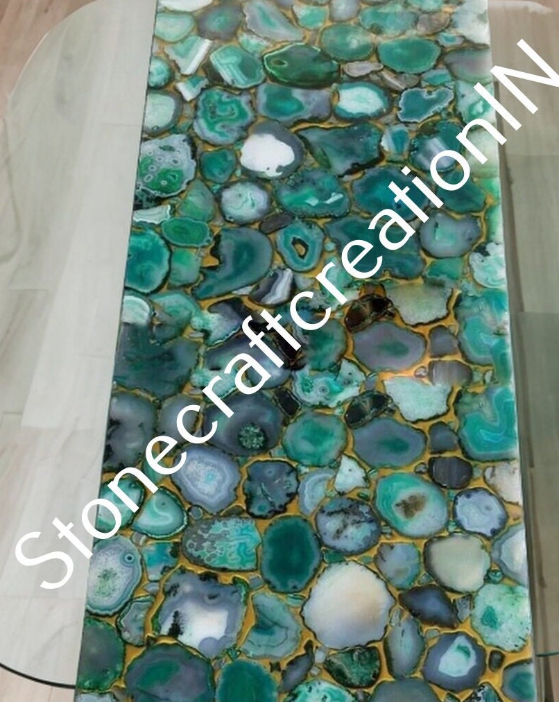Green Agate Console Table, Agate Table, Agate Coffee Table, Agate Dine Table, Agate Coffee ...