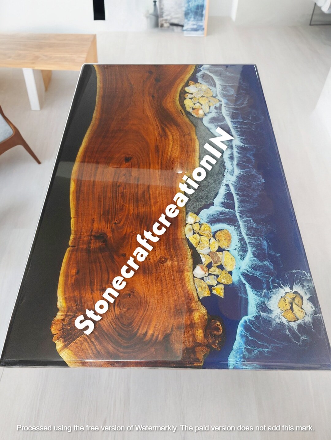 Walnut Epoxy Table/ Dining Ocean River Table / Custom Live Edge Wooden ...