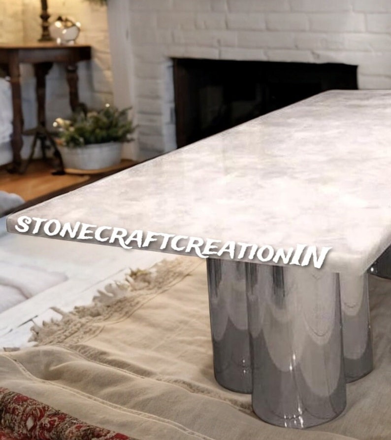 Handmade White Quartz Stone Table Top: Natural Agate Kitchen Slab - Etsy
