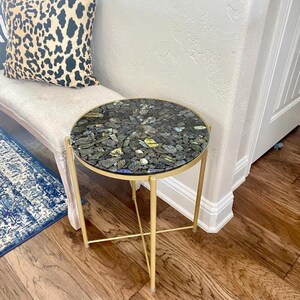 Labradorite Stone Console Table Top, Corner Gemstone Blue Marble End ...