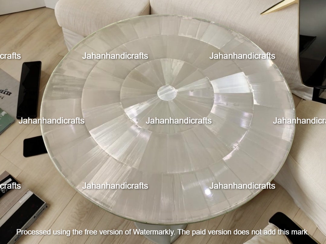 Selenite Table Top, Natural Stone Table, Selenite Crystal Agate Round ...