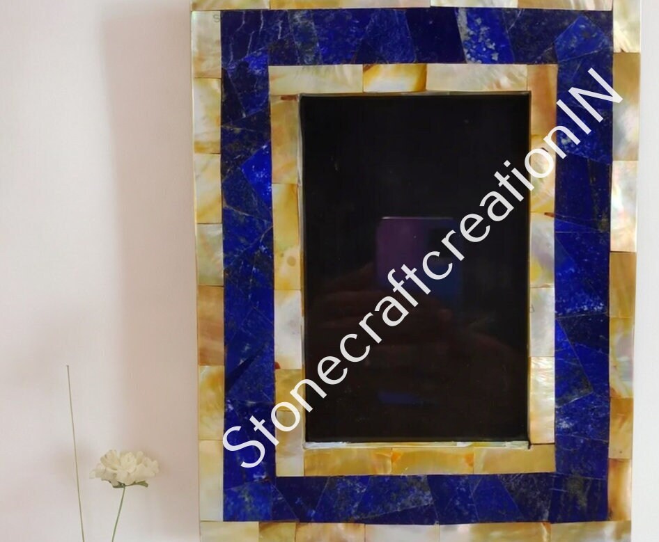 Unique Blue Lapis & Mother of Pearls Photo Frame, Inlay Stone Art ...