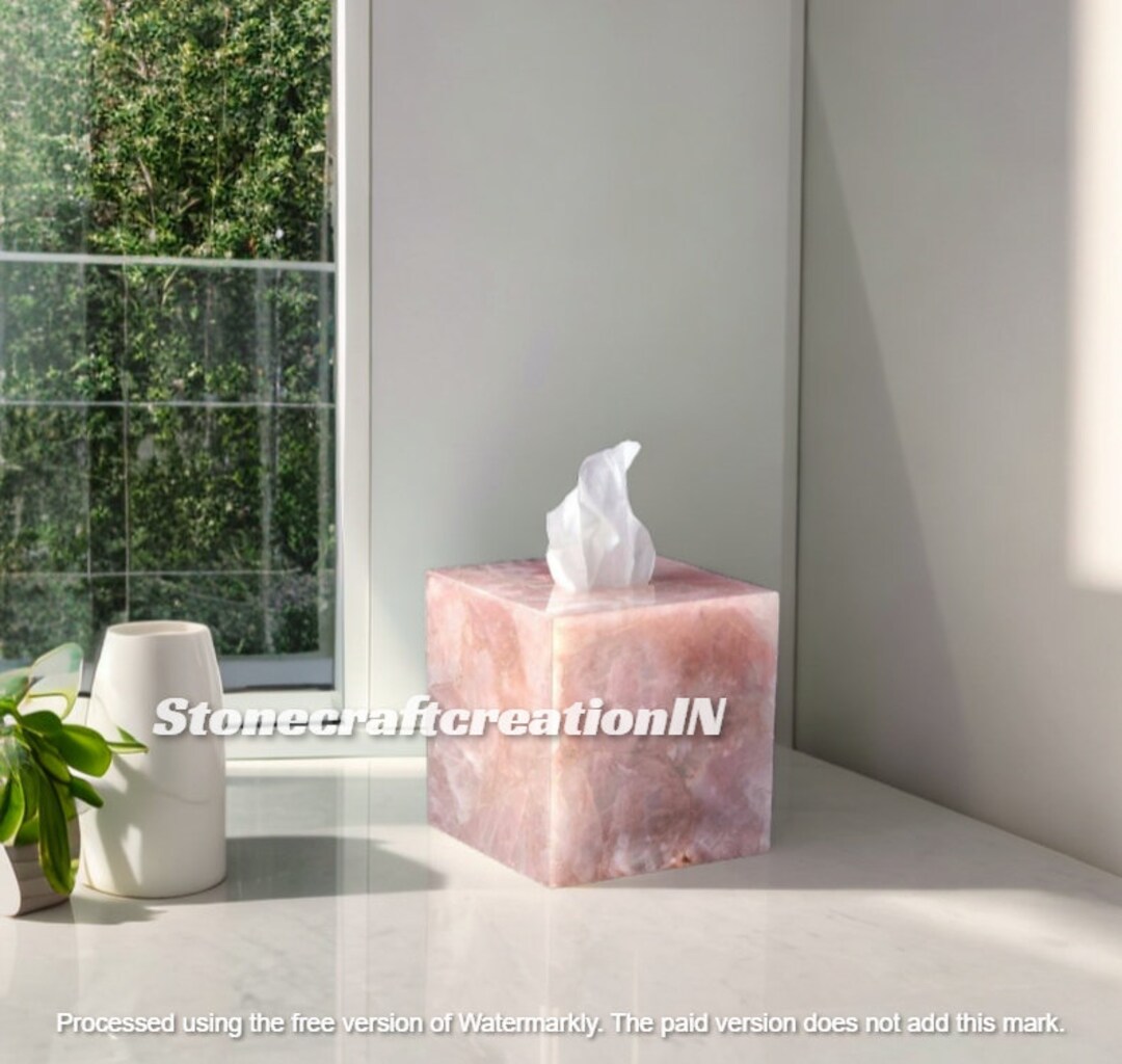 Rose Quartz Stone Tissue Box, Square Tissue Box, Kitchen & Bathroom ...