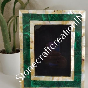 Malachite & Mother of Pearl Stone Photo Frame, Gemstones Picture Frames ...