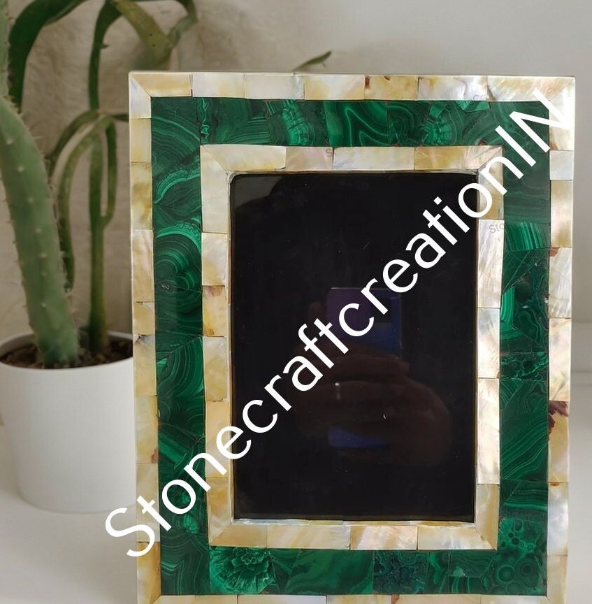 Malachite & Mother of Pearl Stone Photo Frame, Gemstones Picture Frames ...