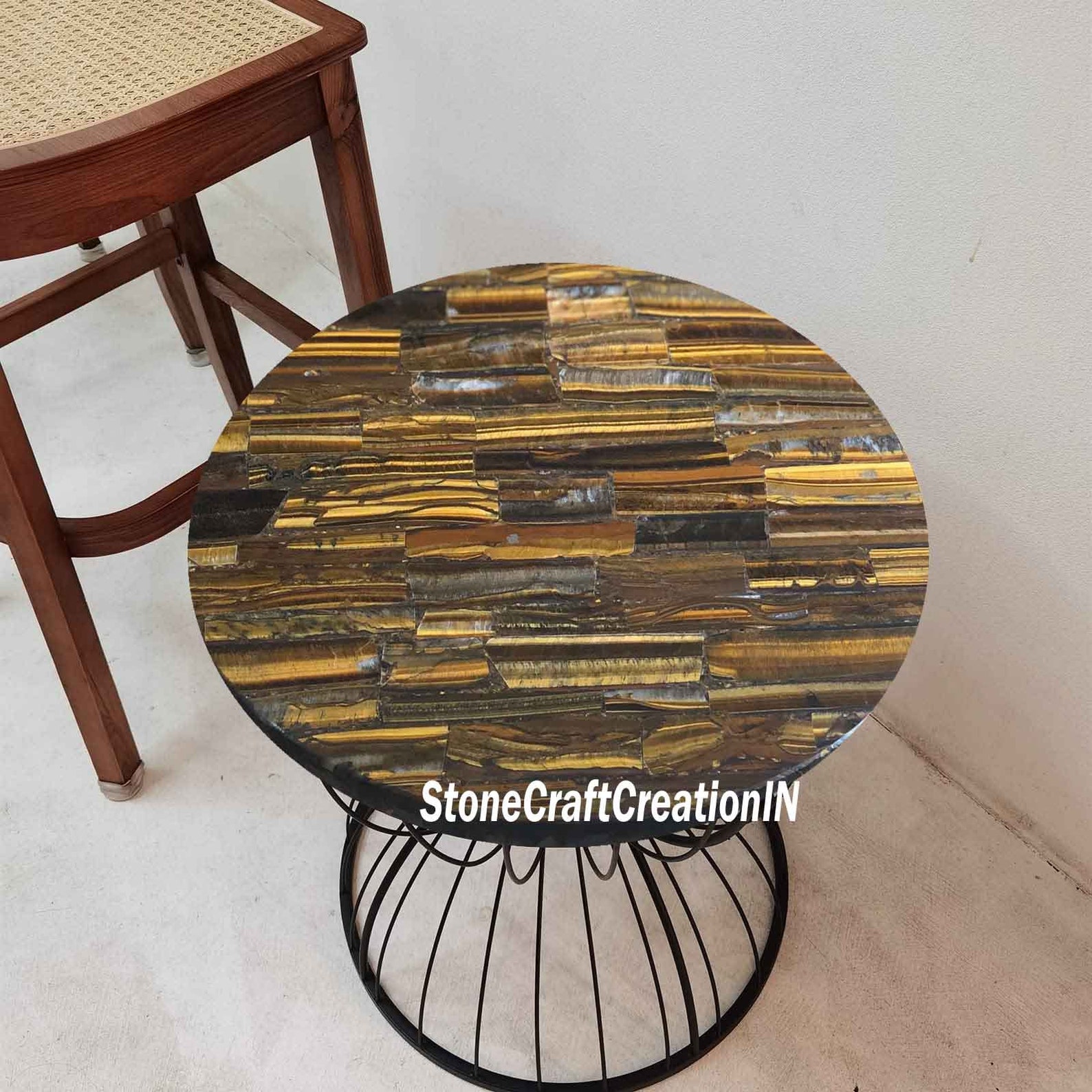 Tiger Eye Stone Coffee Table Top, Round Table Top, Yellow Marble Tiger ...