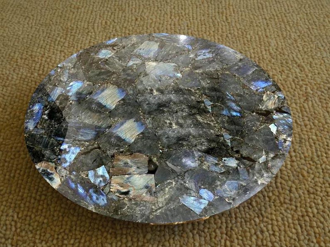 Labradorite Stone Center Table Top, Coffee Gemstone Blue Marble End ...
