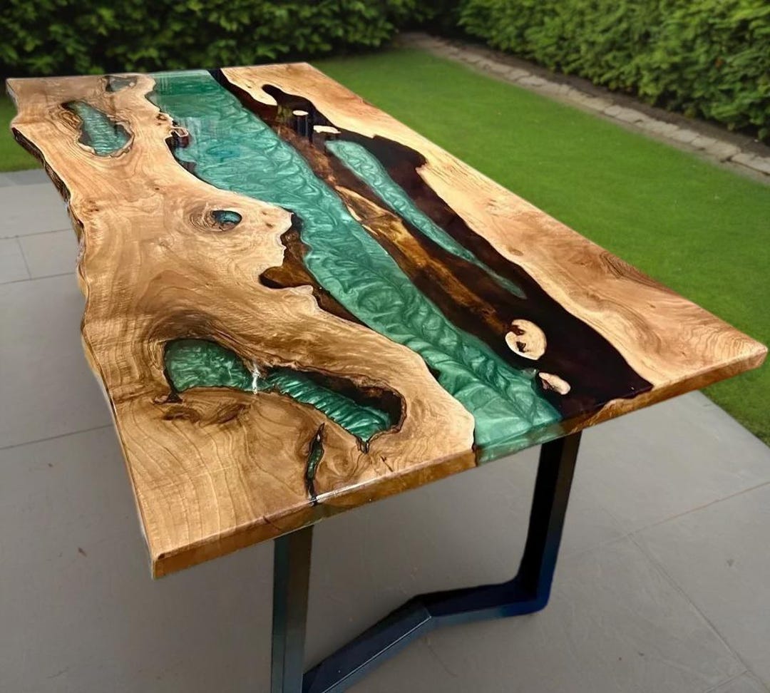 Live Edge Wood & Green Epoxy Coffee Table: Modern Center Hallway ...