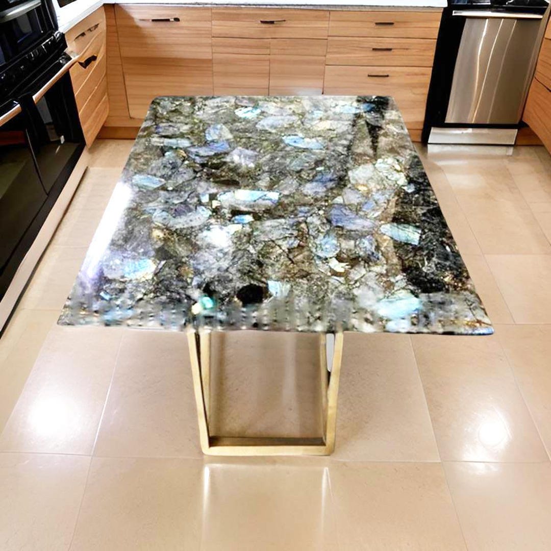 Handmade Labradorite Gemstone Table Top, Rectangular Crystal Dining or ...