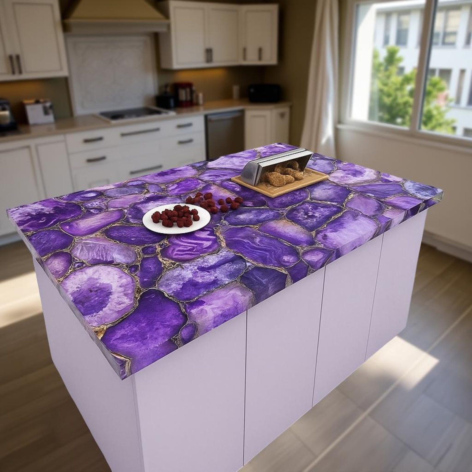 Purple Agate Kitchen Countertop: Luxury Gemstone Slab, Custom Crystal ...