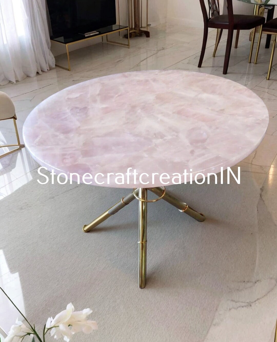 Rose Quartz Table, Pink Quartz Coffee Table & Center Side Table Top ...