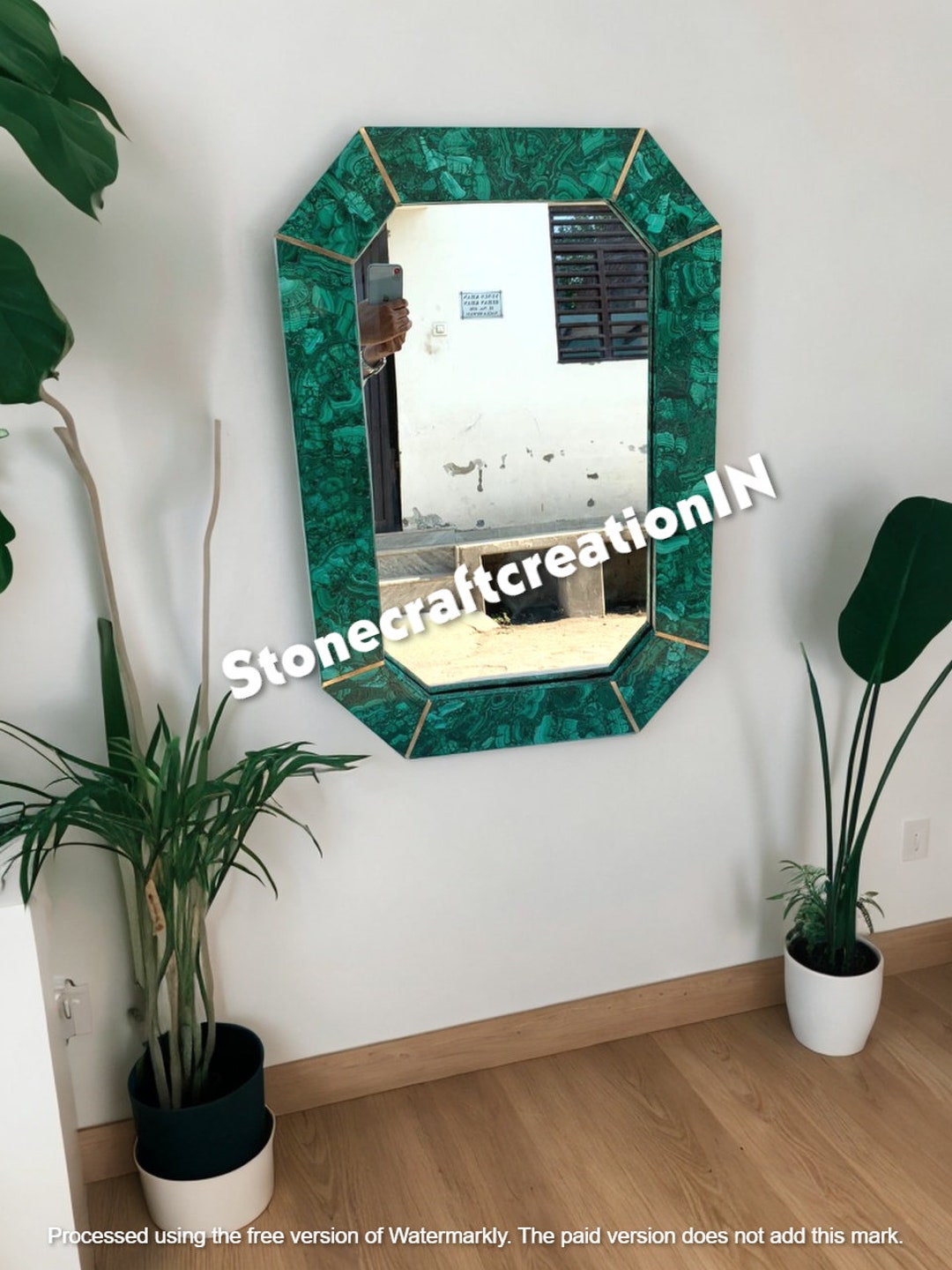 Real Malachite Mirror, Gemstone Wall Hanging Interior Mirror, Natural ...