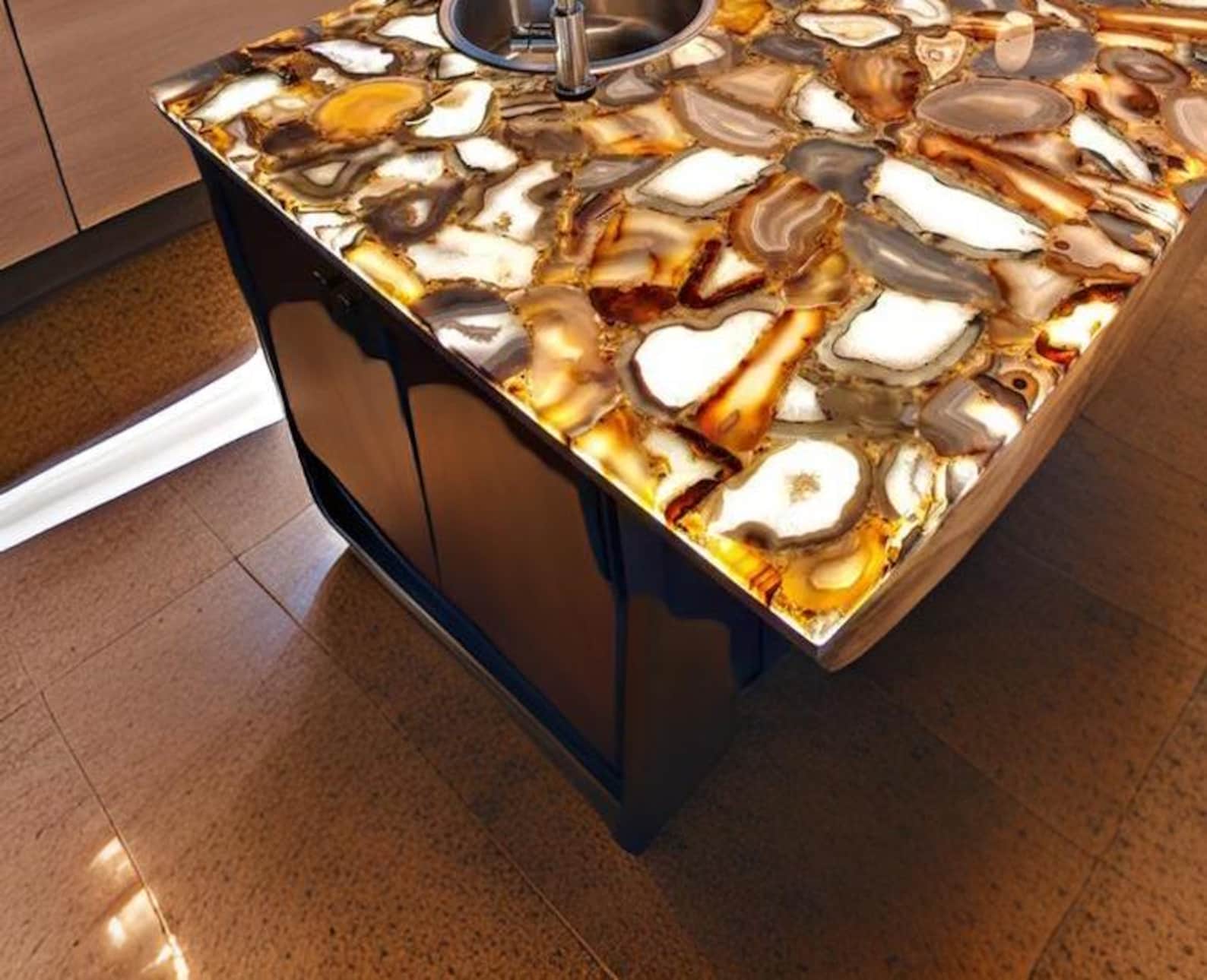 Yellow Geode Agate Kitchen Sink Island Countertop, Vanity Kitchen ...