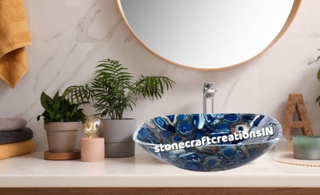 Blue Agate Stone Sink, Agate Stone Hand Wash Basin Sink, Bathroom ...