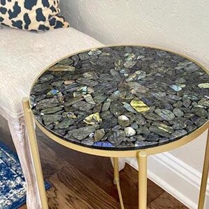 Labradorite Stone Console Table Top, Corner Gemstone Blue Marble End ...