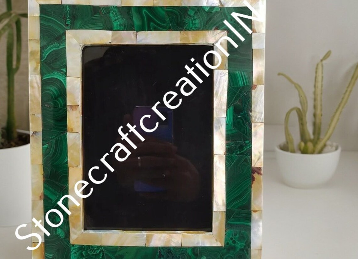 Malachite & Mother of Pearl Stone Photo Frame, Gemstones Picture Frames ...