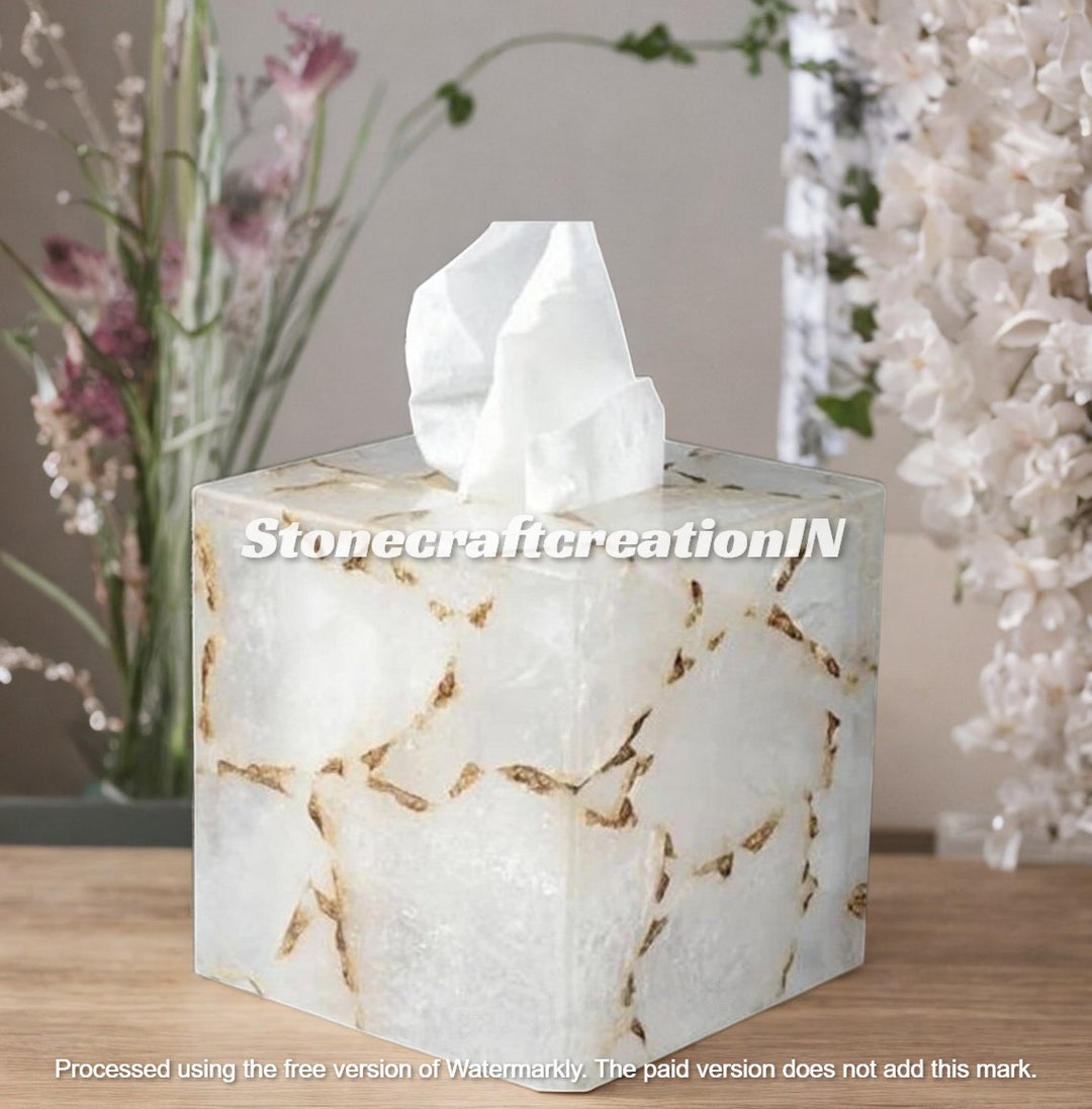 White Quartz Agate Stone Tissue Box / Agate Napkin Tissue Box / Kitchen ...