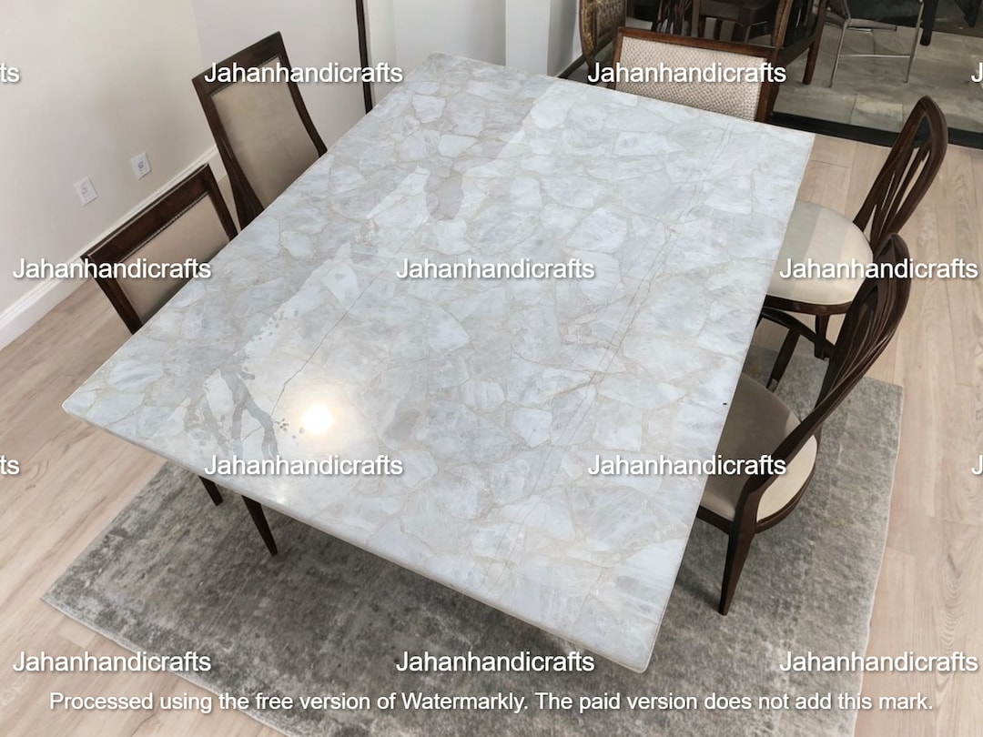 Natural White Quartz Stone Dining Center Table Top, Agate Stone Modern ...