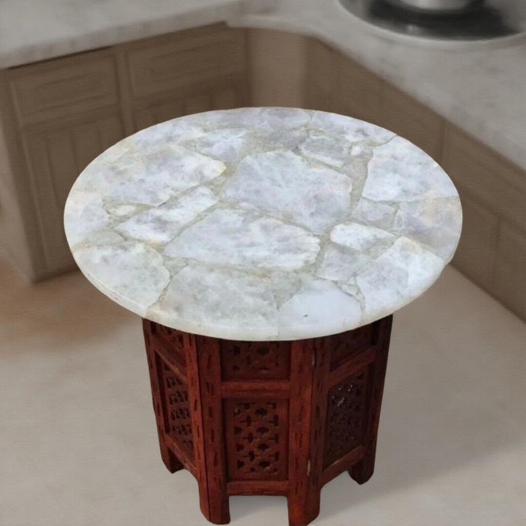 White Quartz Round Center Table Top, Quartz Desk Table Top, Modern ...