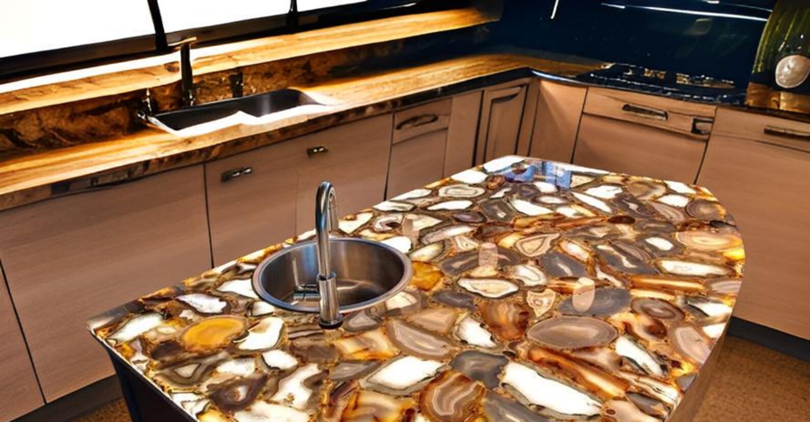 Yellow Geode Agate Kitchen Sink Island Countertop, Vanity Kitchen ...