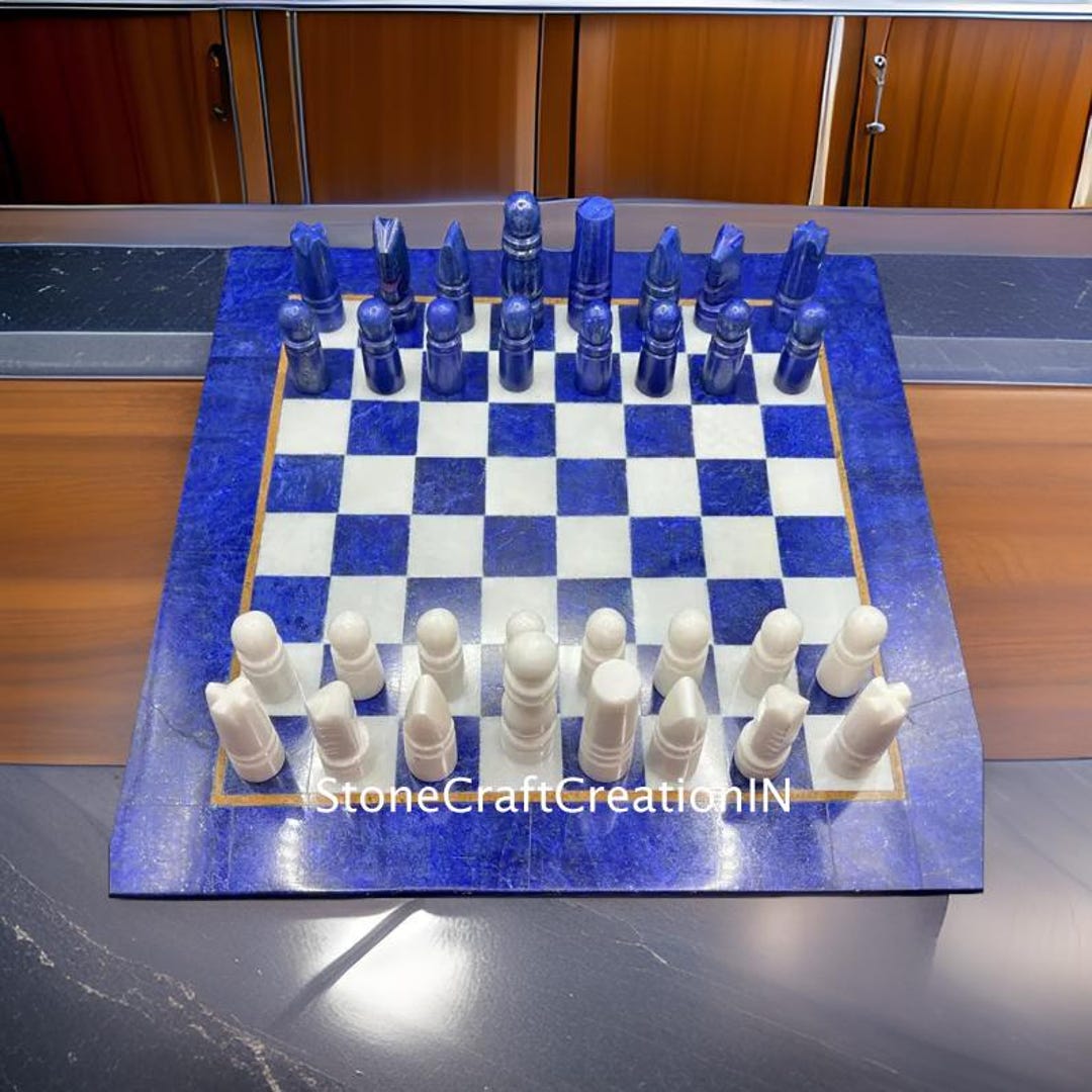 Lapis Lazuli Marble Chess Board Table Top – Handmade Lapis Coffee Table ...
