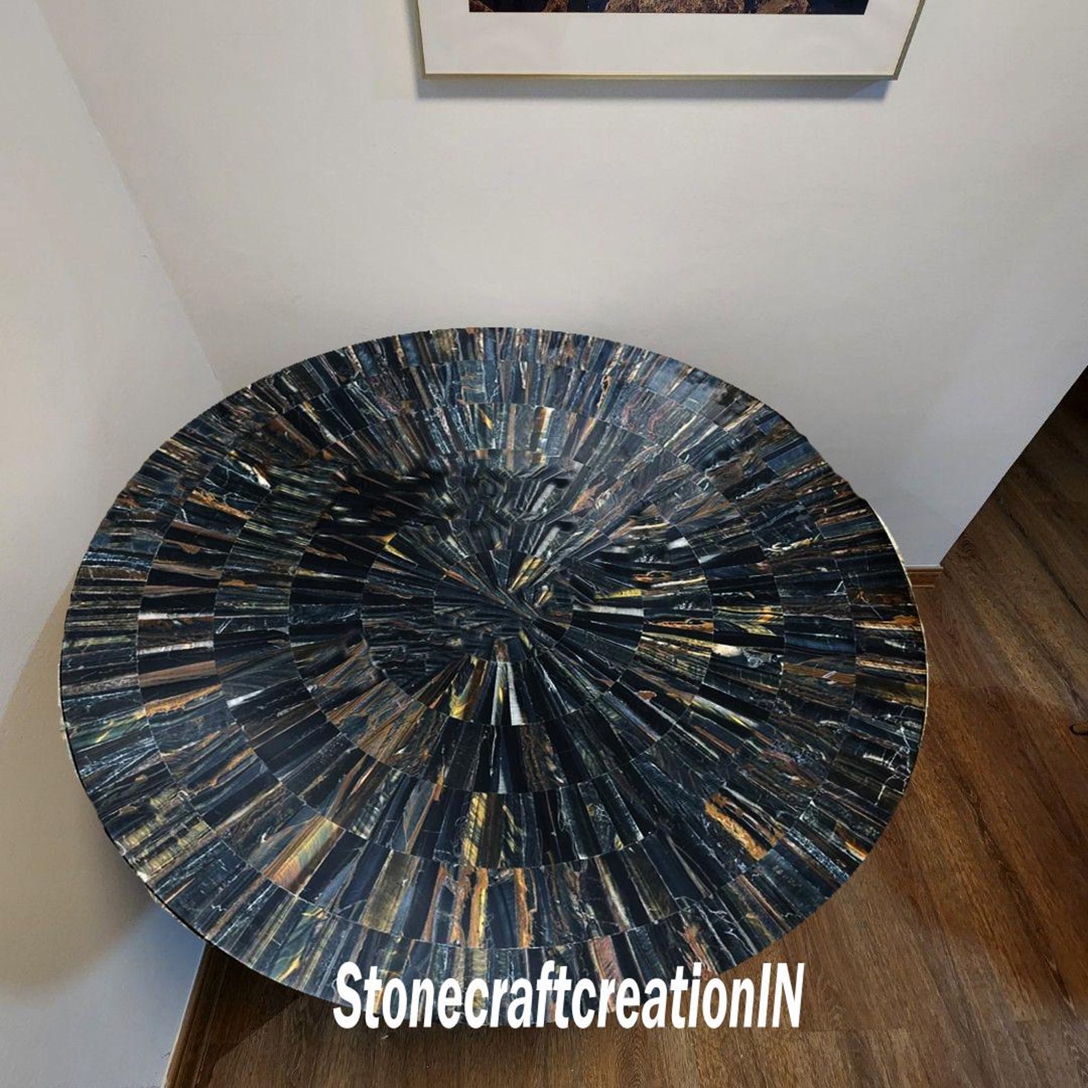 Blue Tiger Eye Coffee Corner Table Top, Round Marble Center Hallway ...