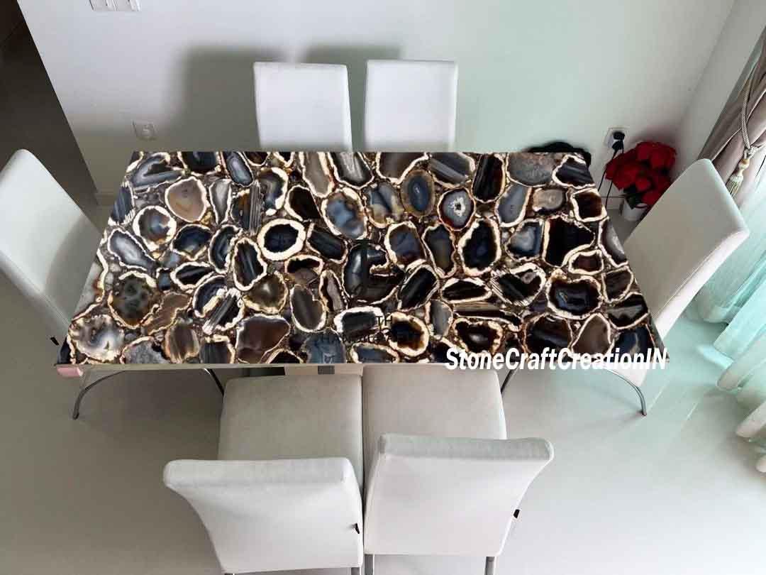 Black Agate Geode Stone Counter Table Top / Agate Kitchen Dining Table ...