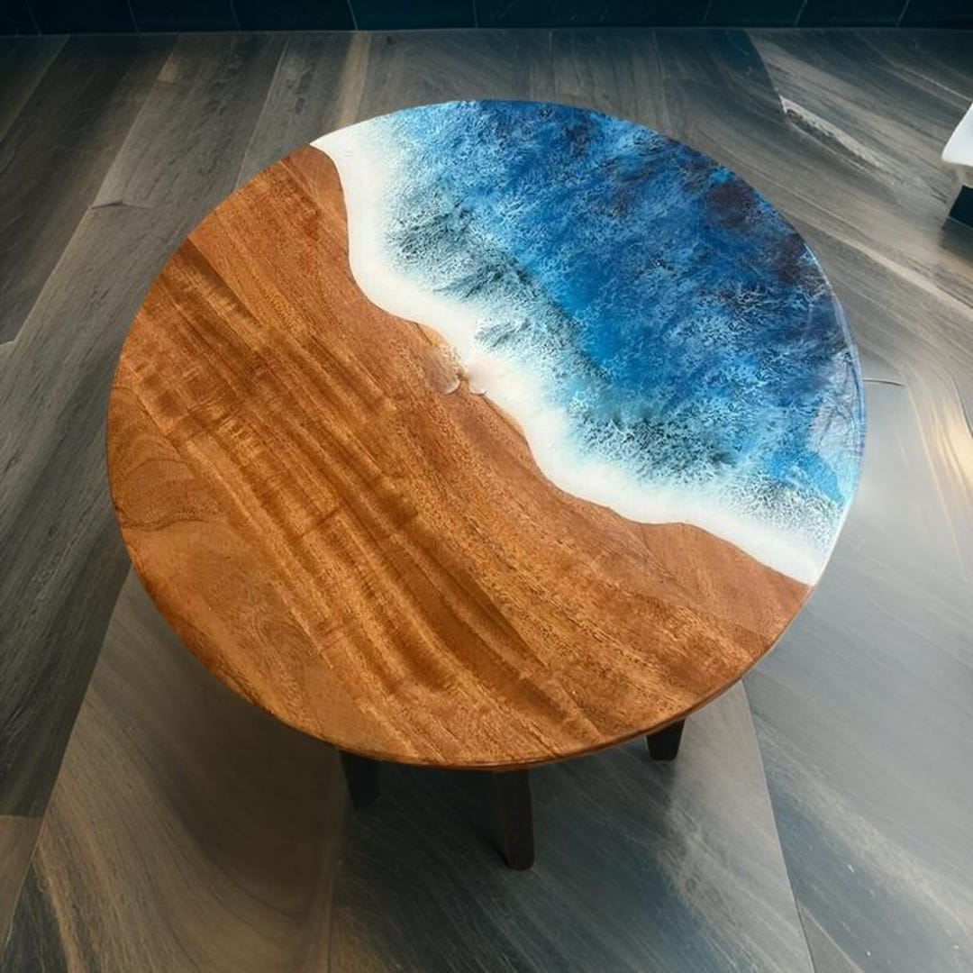 Ocean Epoxy Coffee Table Top, Resin Beach Table, Round Center Hallway ...
