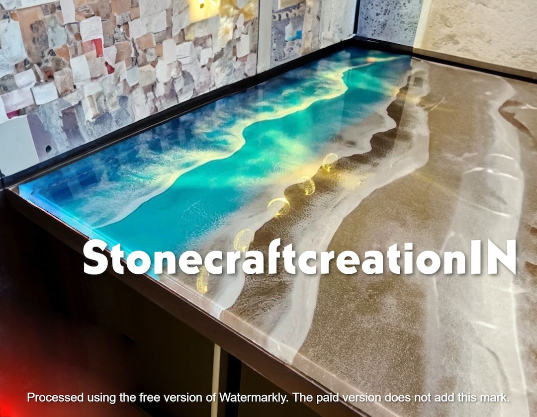 Ocean Waves Epoxy Resin Dining & Kitchen Slab Top, Personalized ...