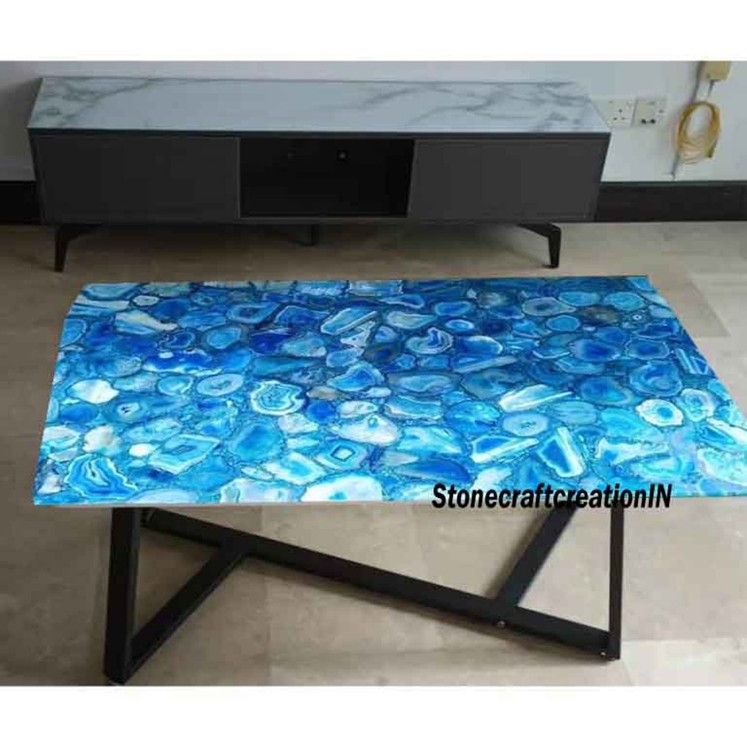 Blue Agate Geode Dining Table Slab, Agate Stone Center Slab, Geode ...