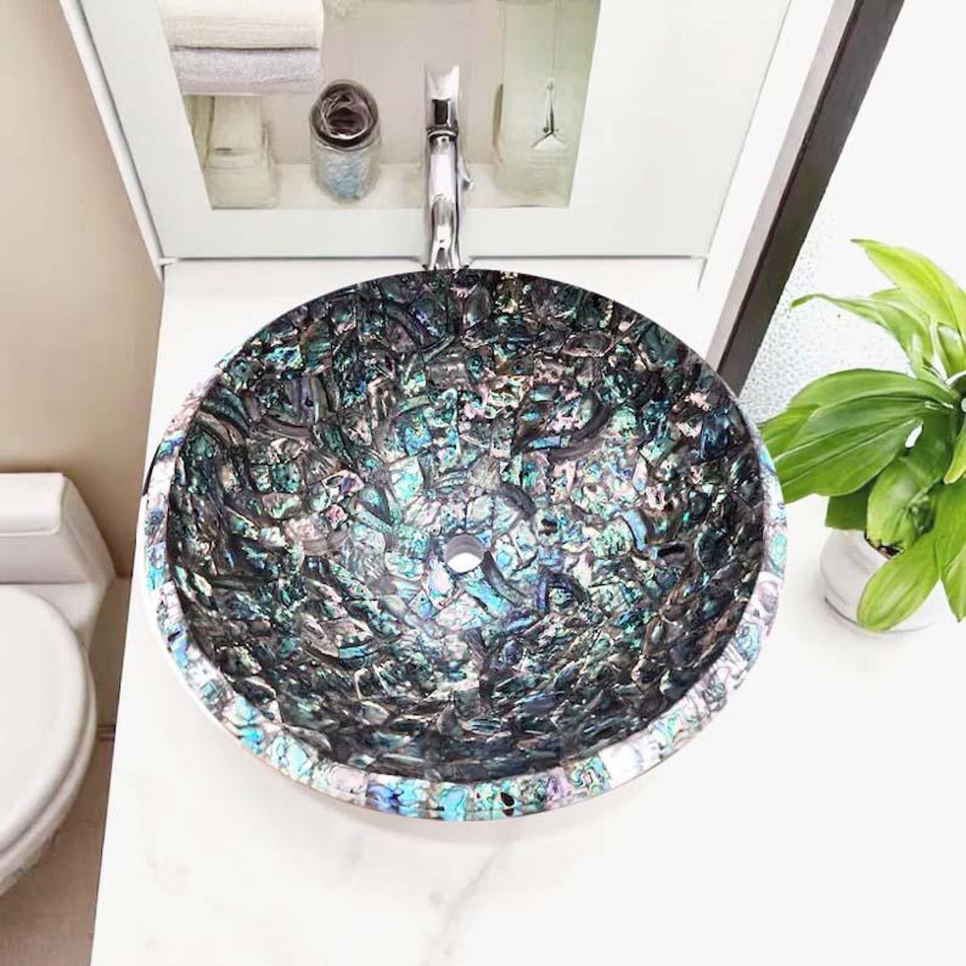 Marble Kitchen Sink Wash Basin Abalone Shell Semi Precious Gemstone ...