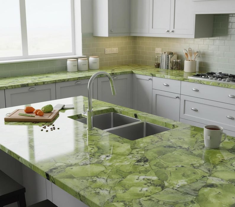 Luxury Jade Agate Countertop - Handcrafted Natural Stone Kitchen Island ...