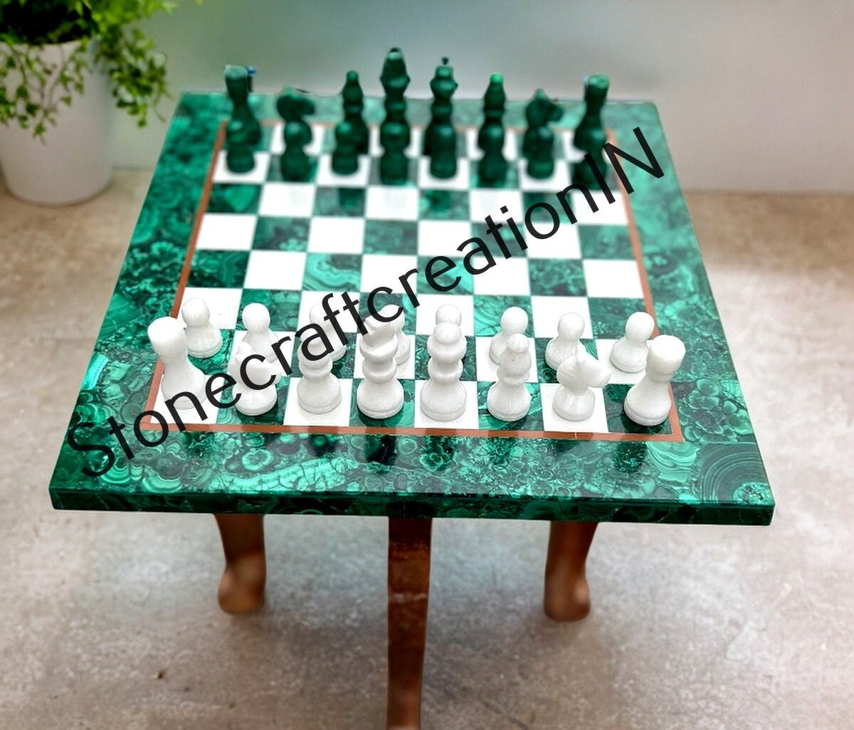Malachite Chess Set, Chess Board Set Inlaid With Marble Chess Pieces ...