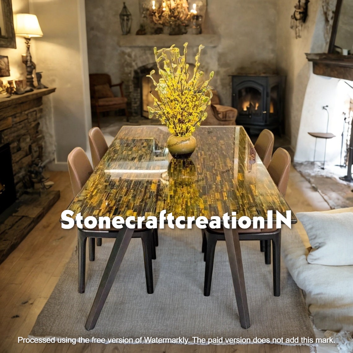 Tiger Eye Stone Dining Table, Semi Precious Stone Counter Center Top ...