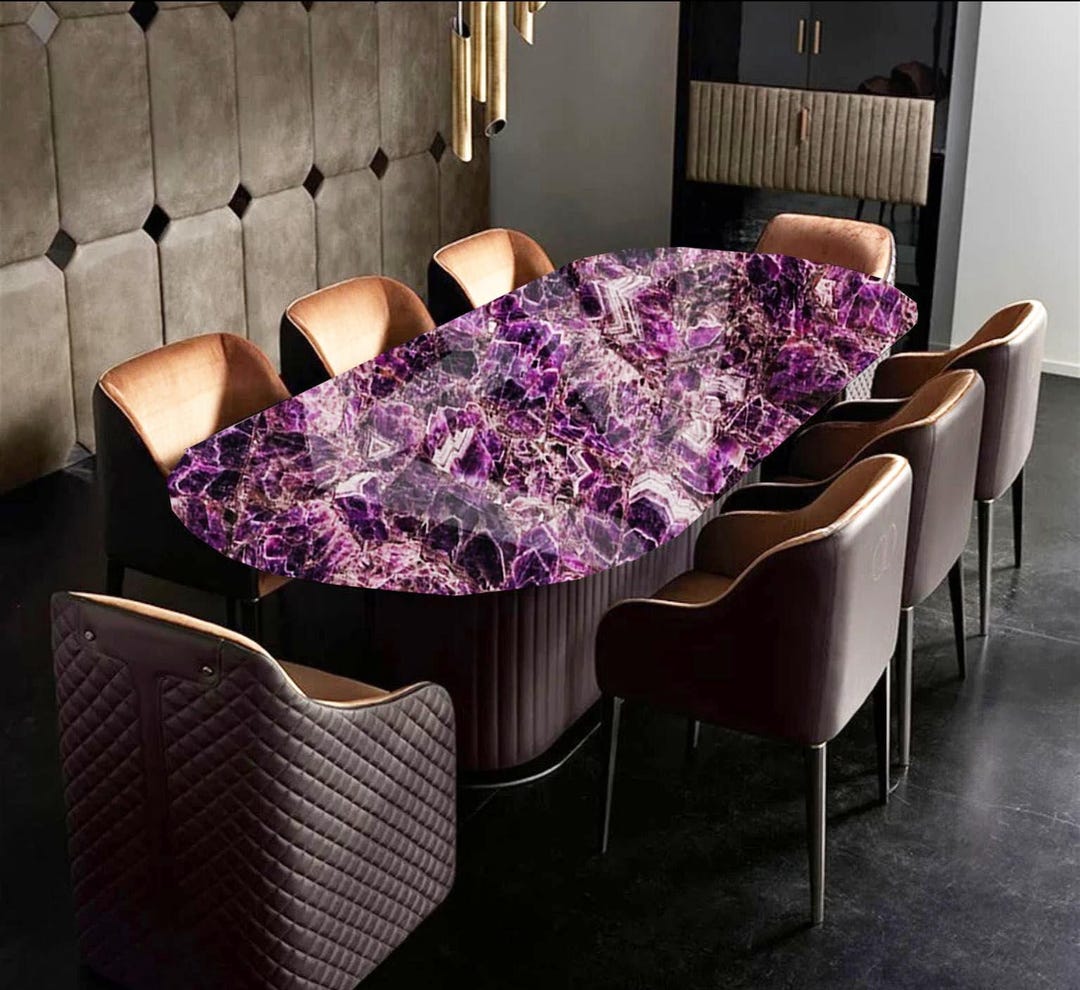 Amethyst Quartz Dining Table Top: Oval Purple Luxury Decor - Etsy