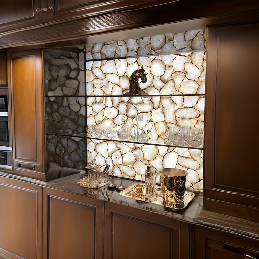 White Agate Wall Panel, Agate Kitchen Interior Wall Panel, Geode Stone ...