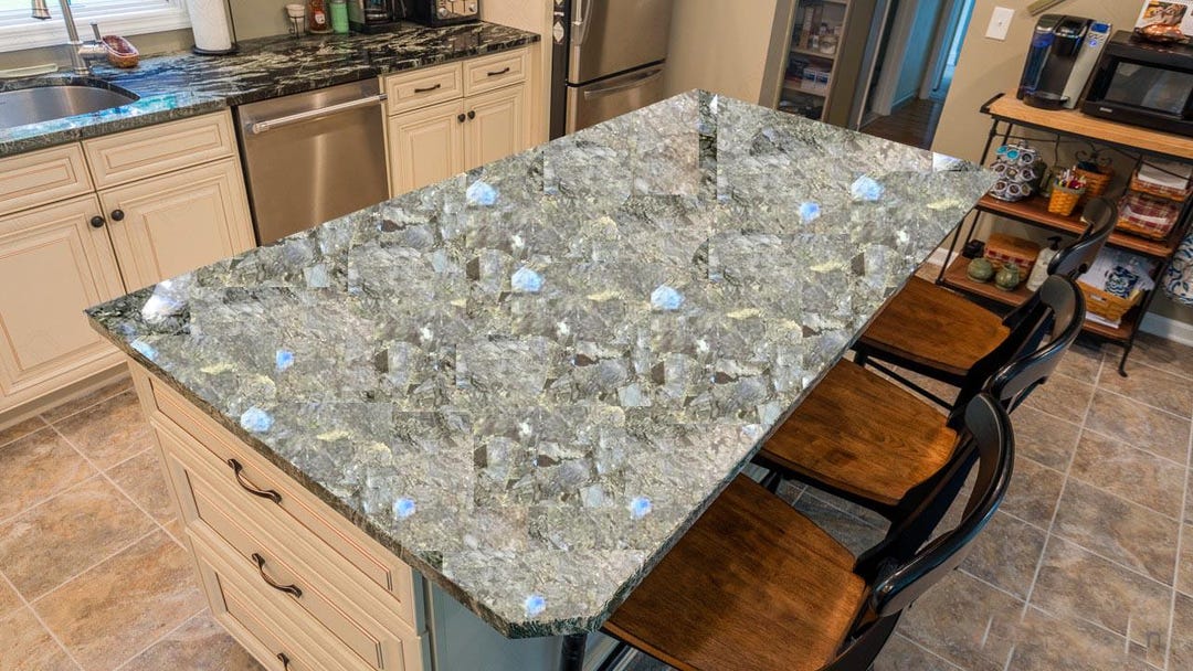 Labradorite Kitchen Island Countertops, Gemstone Modern Kitchen Vanity ...