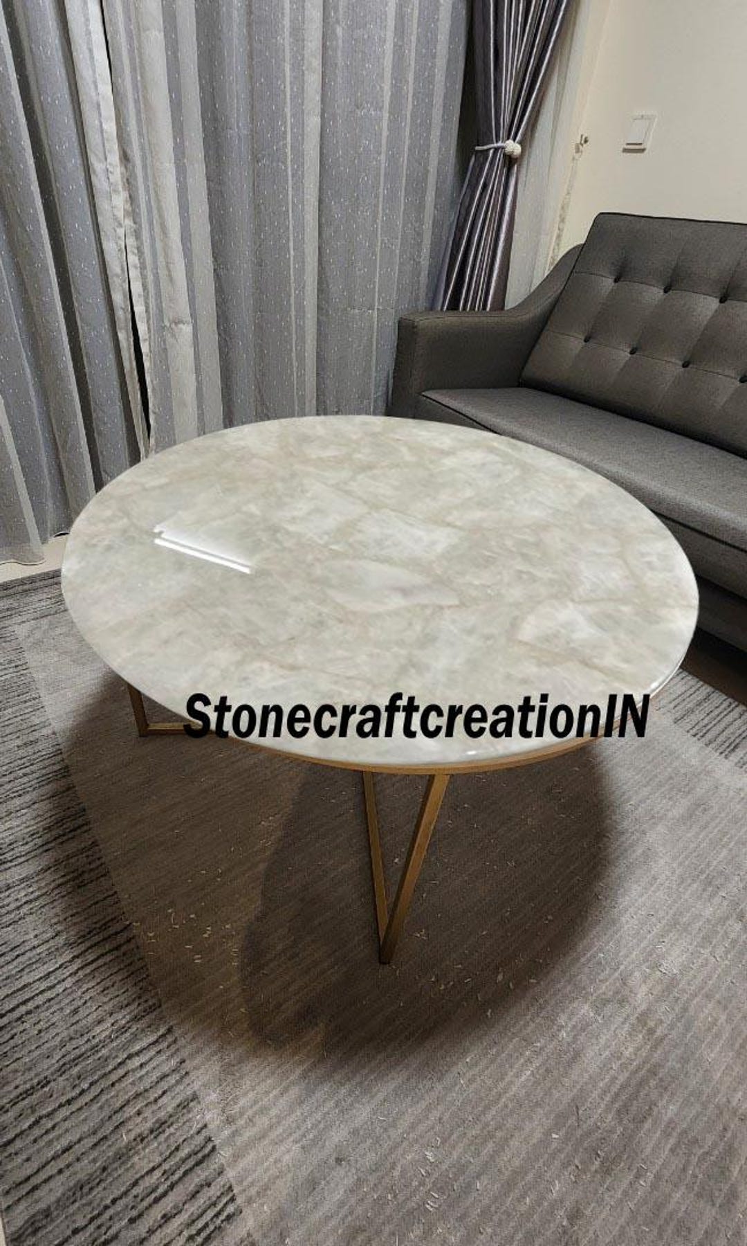White Quartz Round Center Table Top, Quartz Desk Table Top, Modern ...