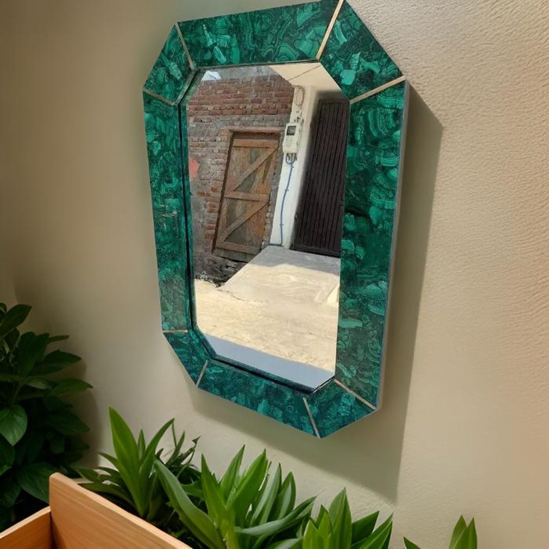 Real Malachite Mirror, Gemstone Wall Hanging Interior Mirror, Natural ...