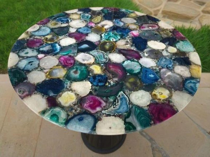 Mix Agate Stone Coffee Table Top Geode Round Outdoor Table Decor Modern ...