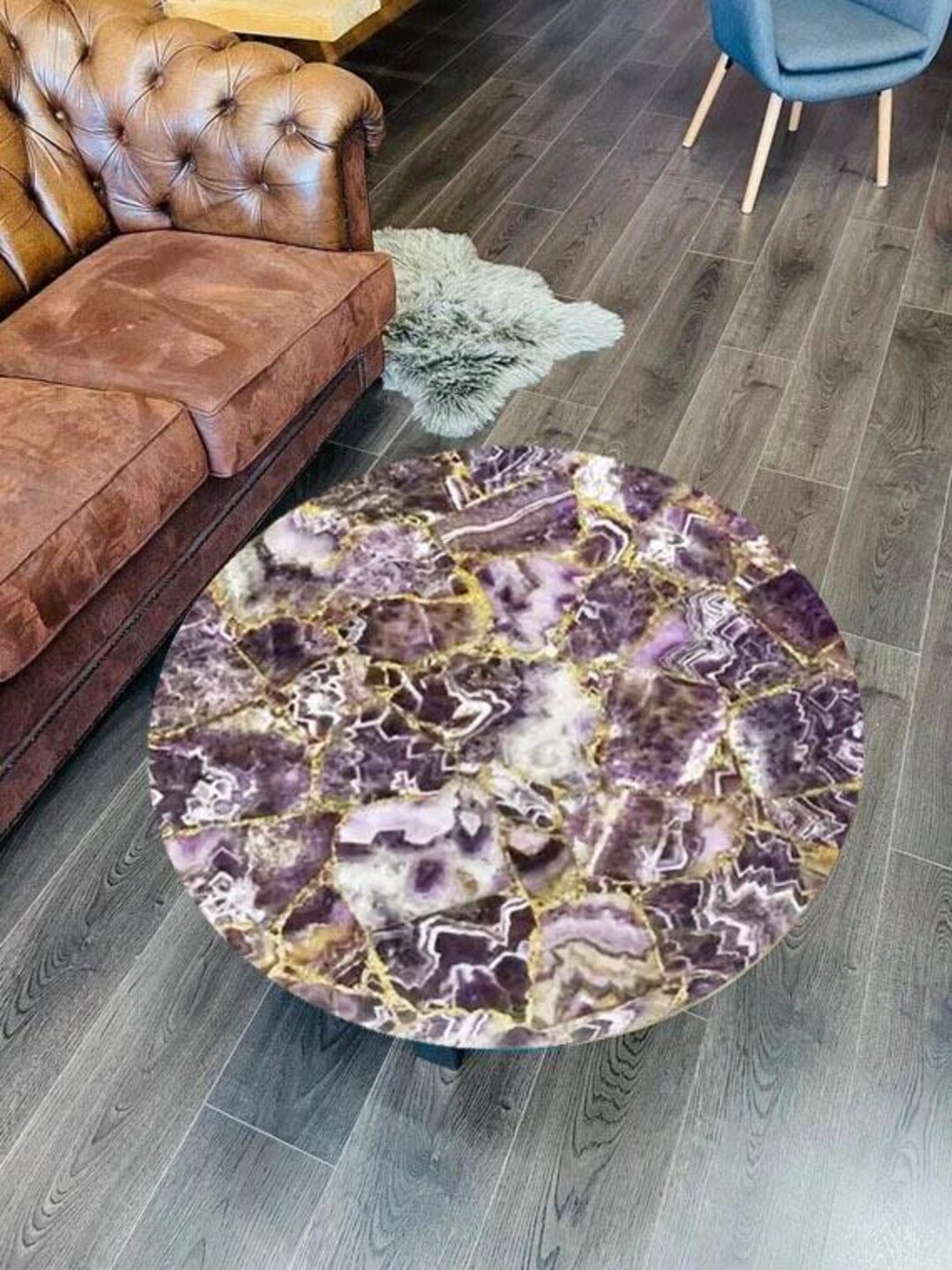 Amethyst Quartz Agate Coffee Table Top: Purple Living Room Decor - Etsy