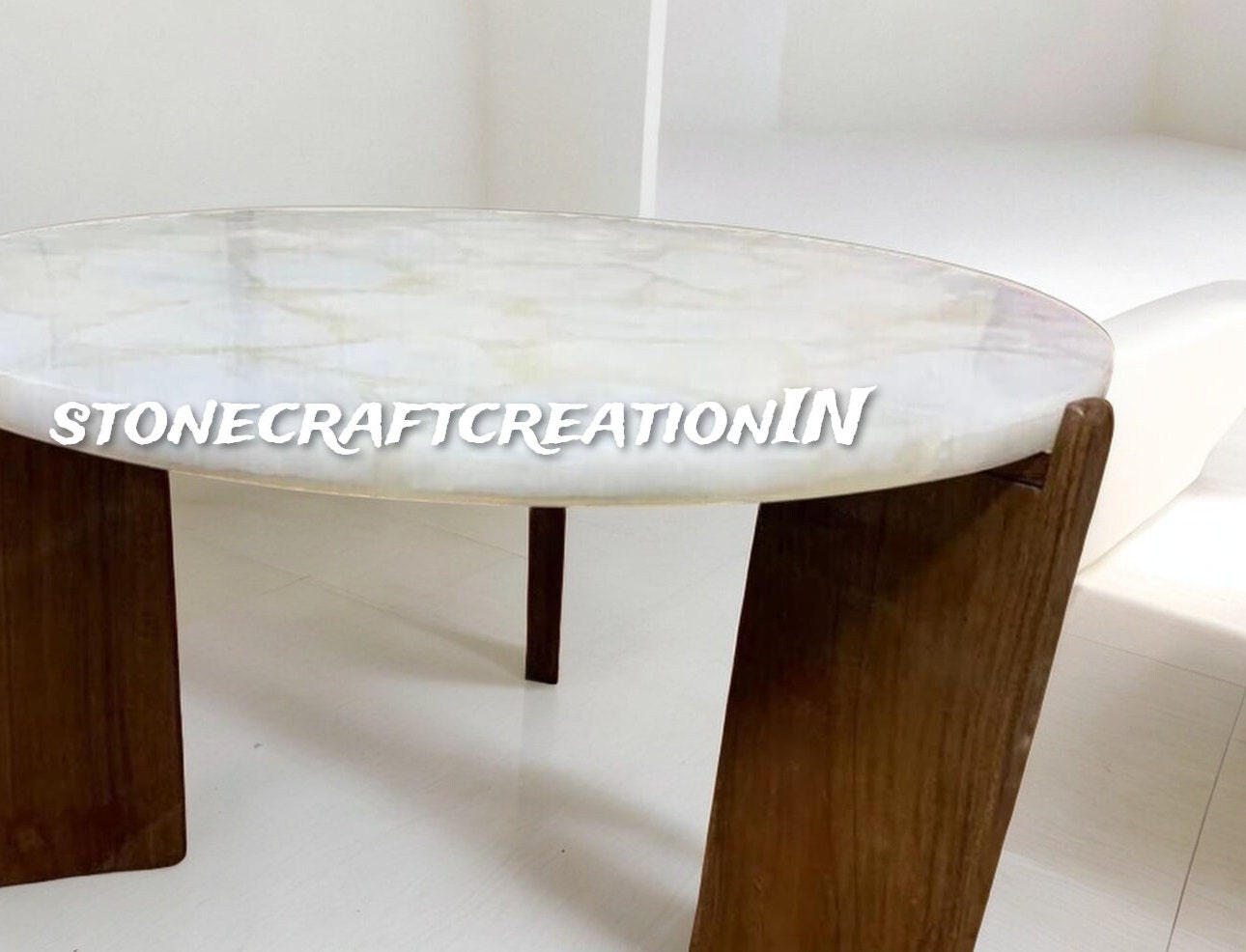 Natural White Quartz Round Table, Quartz Coffee & Sofa Center Table ...