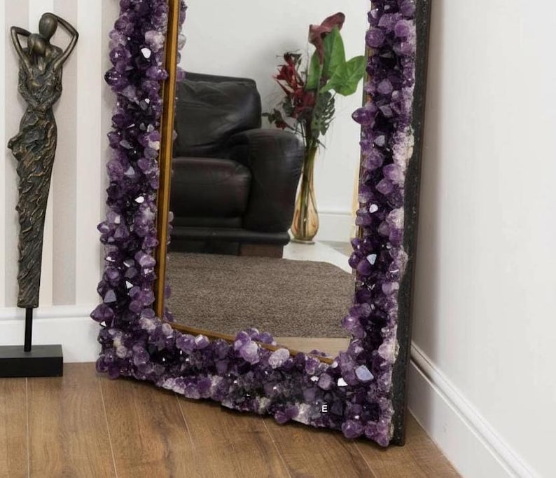 Handmade Amethyst Quartz Wall Mirror | Natural Purple Crystal Mirror ...