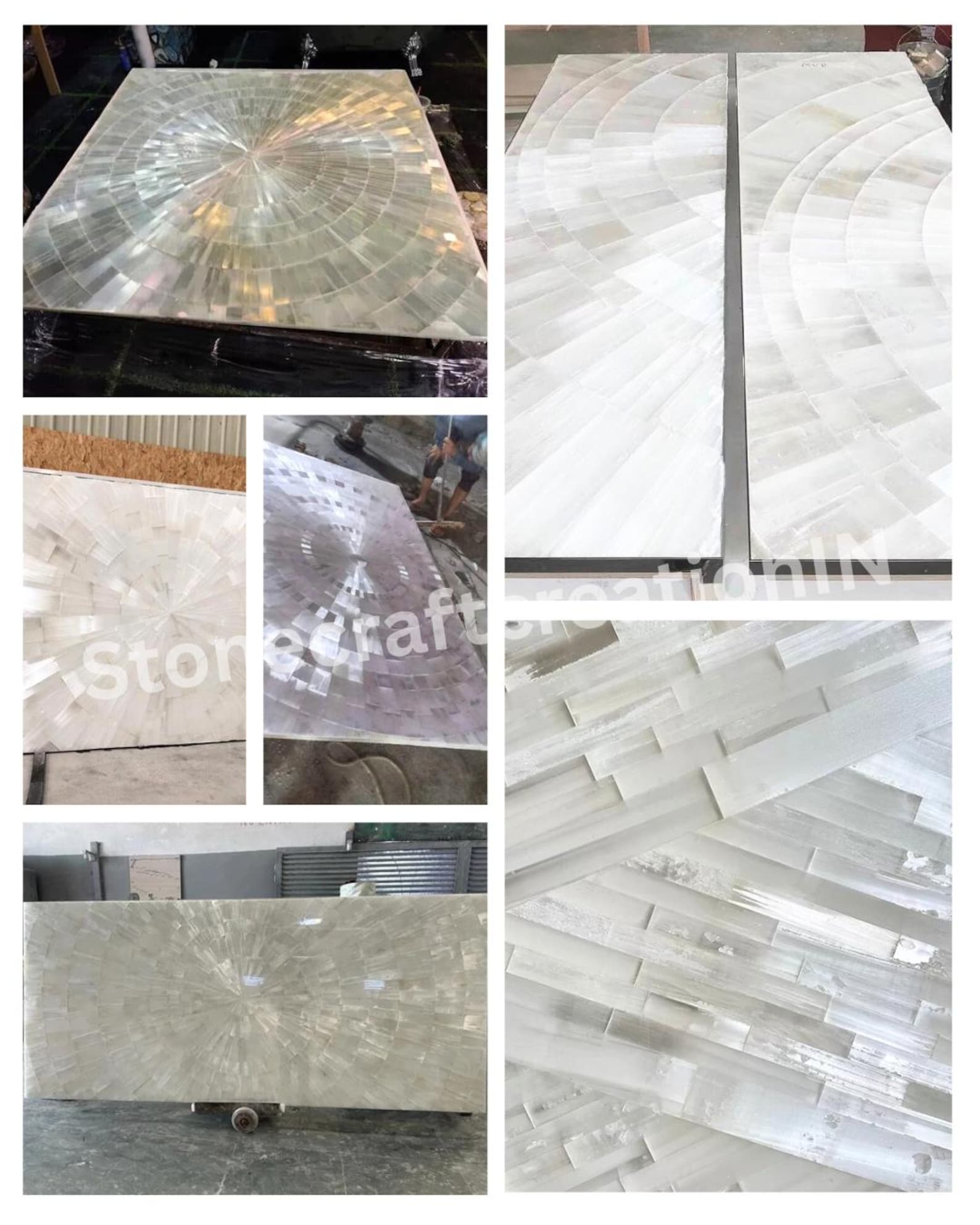 Selenite Coffee Table Top: Sun Rays Design, Handmade Decor - Etsy