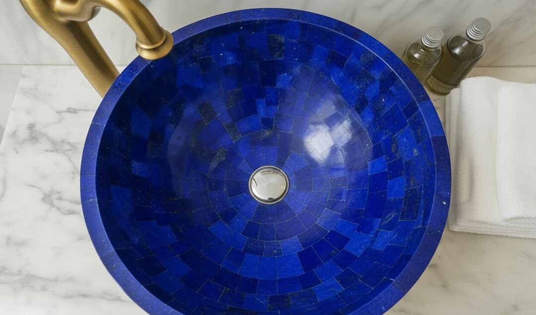 Handcrafted Lapis Lazuli Vessel Sink: Luxury Blue Stone Bathroom Basin ...