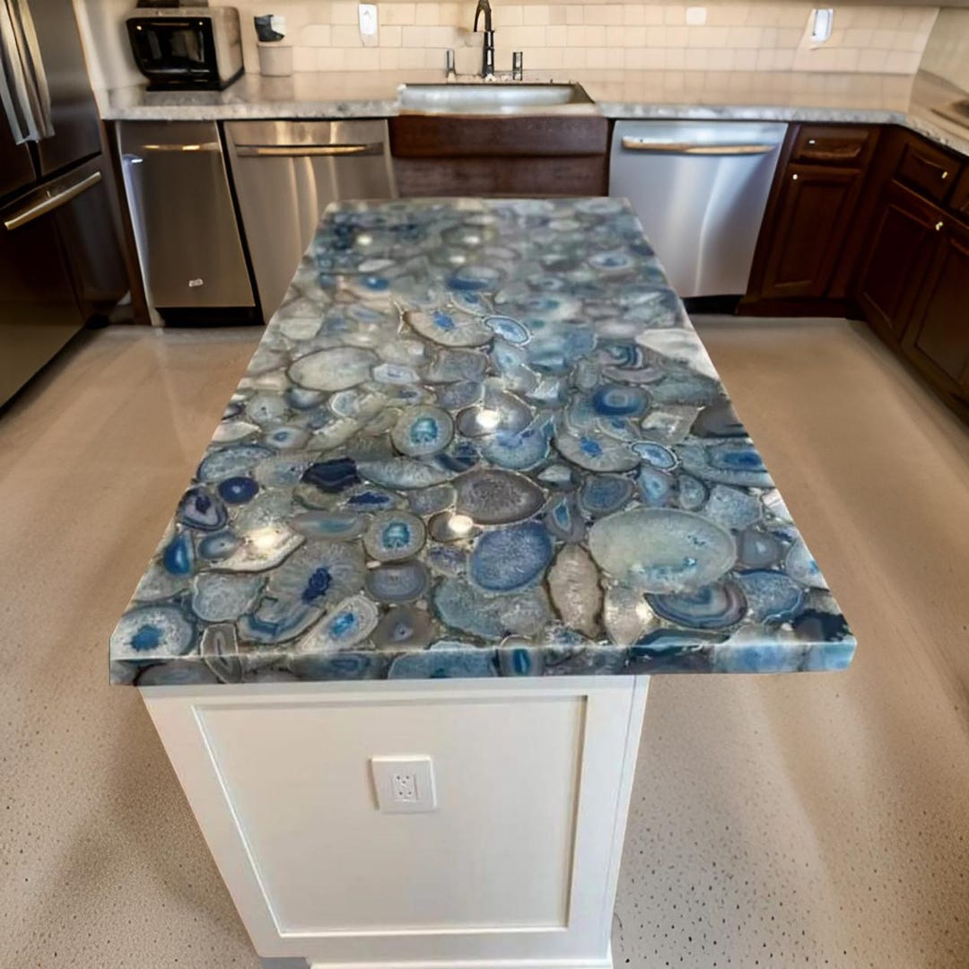 Blue Agate Kitchen Countertop Slab: Geode Stone Island Decor - Etsy