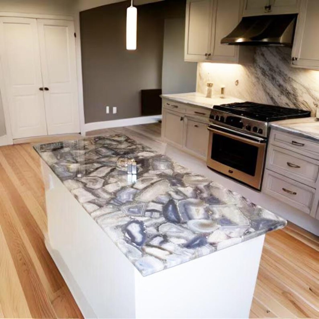 Natural Gray Agate Kitchen Countertop – Luxury Agate Slab for Island ...