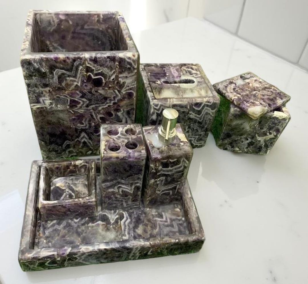 Amethyst Stone Bathroom Set 7-piece Handmade Gemstone Bath Accessory ...
