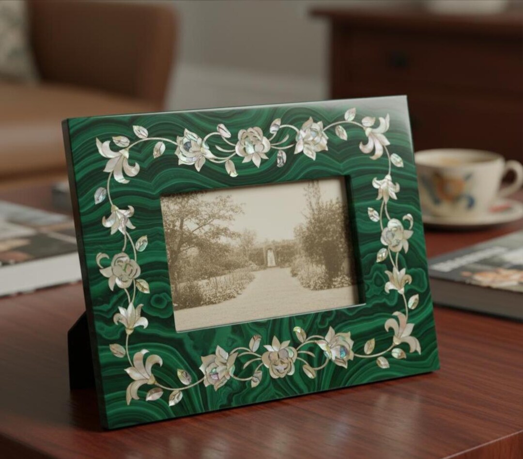 Malachite Picture Frame: Handmade Gemstone Photo Display - Etsy